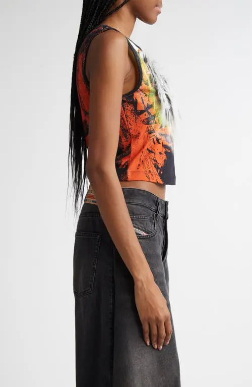 Diesel® Graffiti Crop Tank With Faux Fur Trim - Deep Black
